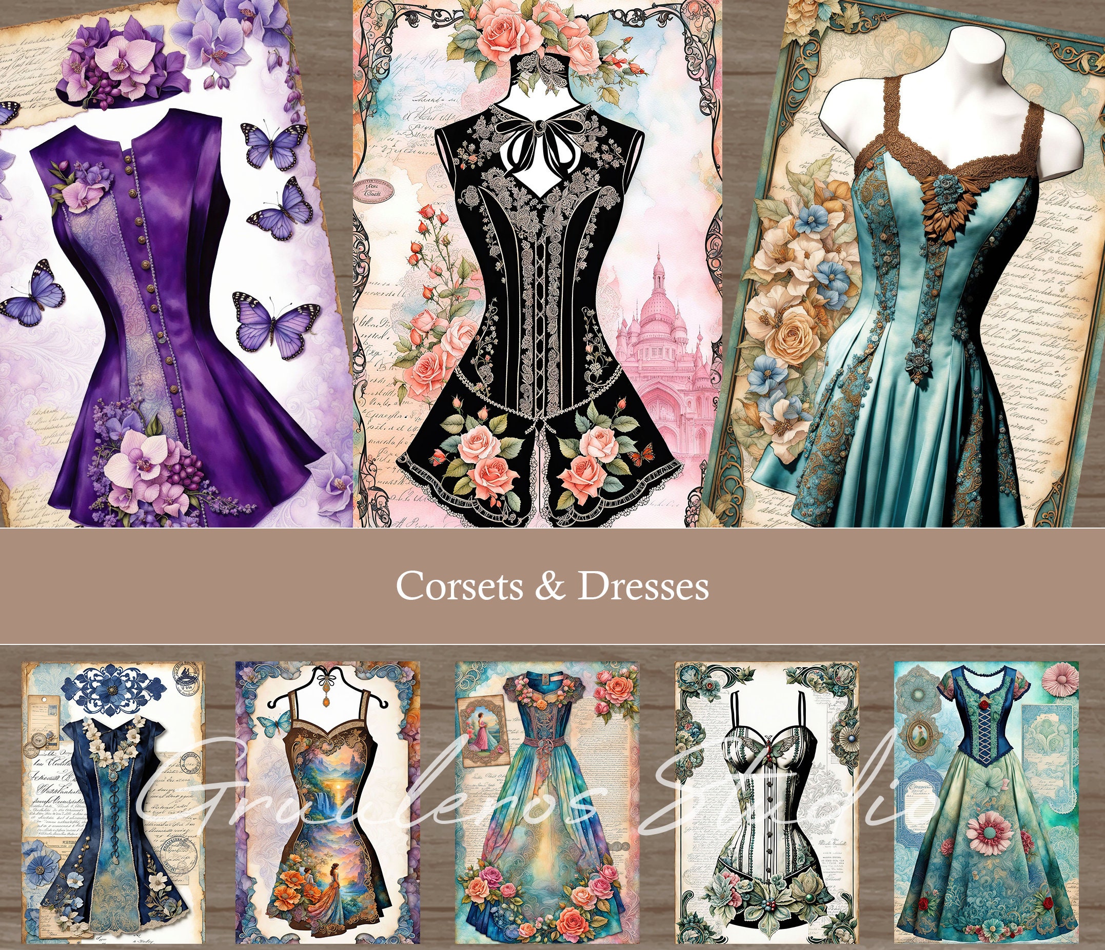 Vintage Dress Journal Pages, Printable Dresses, Lace, Ephemera ...