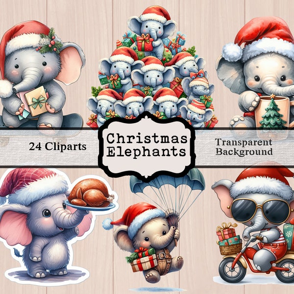 Elephant Christmas Clipart - Etsy