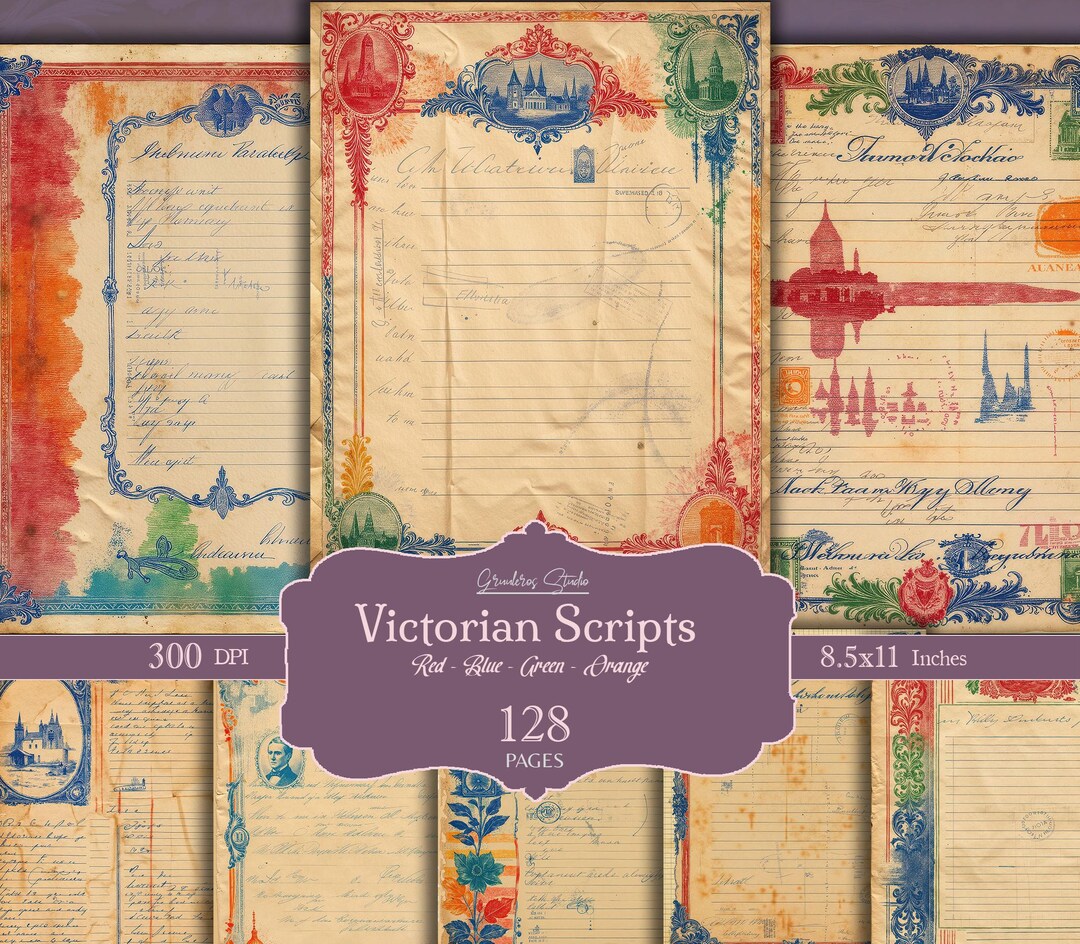 Victorian Script Digital Papers, Vintage Handwritten Style Ephemera ...