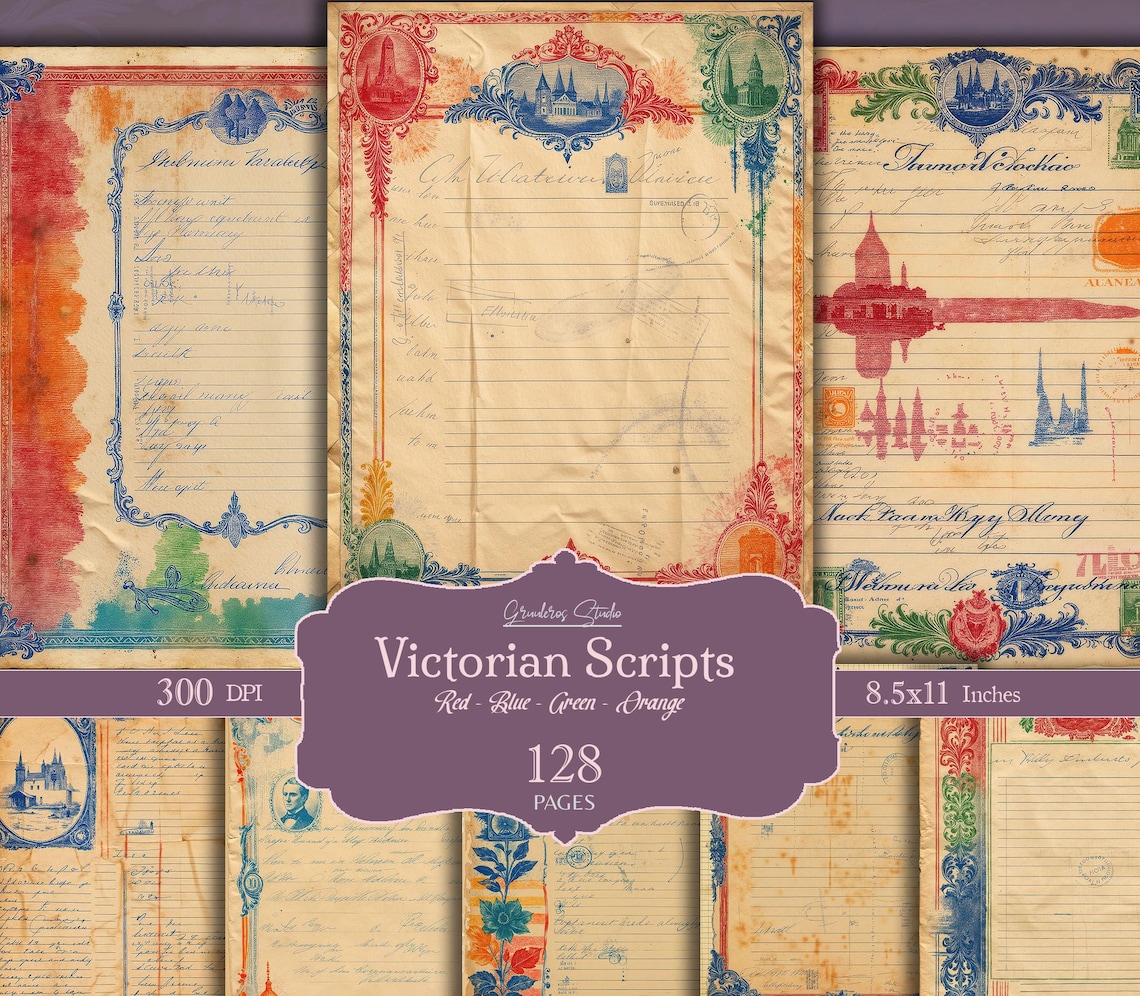 Victorian Script Digital Papers, Vintage Handwritten Style Ephemera ...
