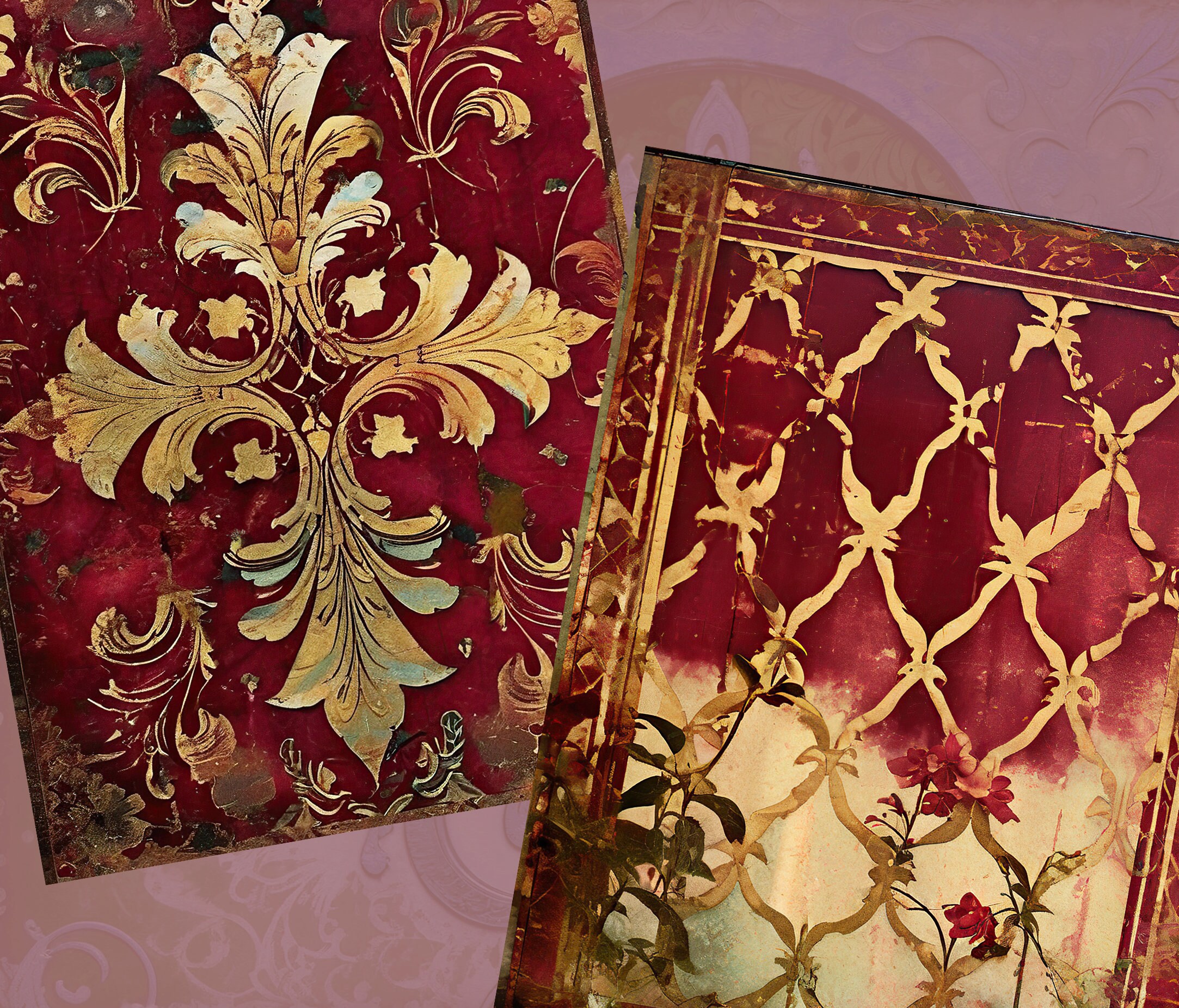 Printable Burgundy Paper, Scrapbook Pages, Embellishments, Damask ...
