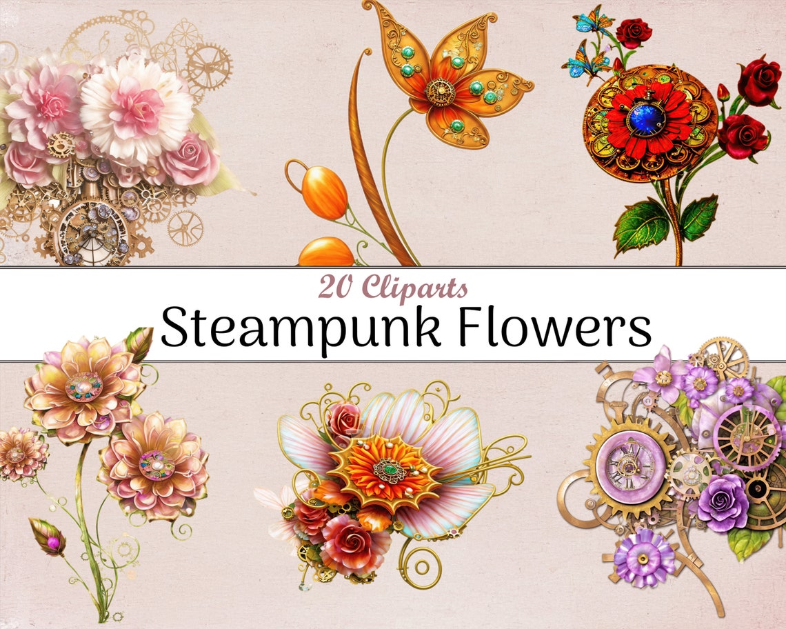 20 Steampunk Flowers Clipart Steampunk Ephemera Png - Etsy