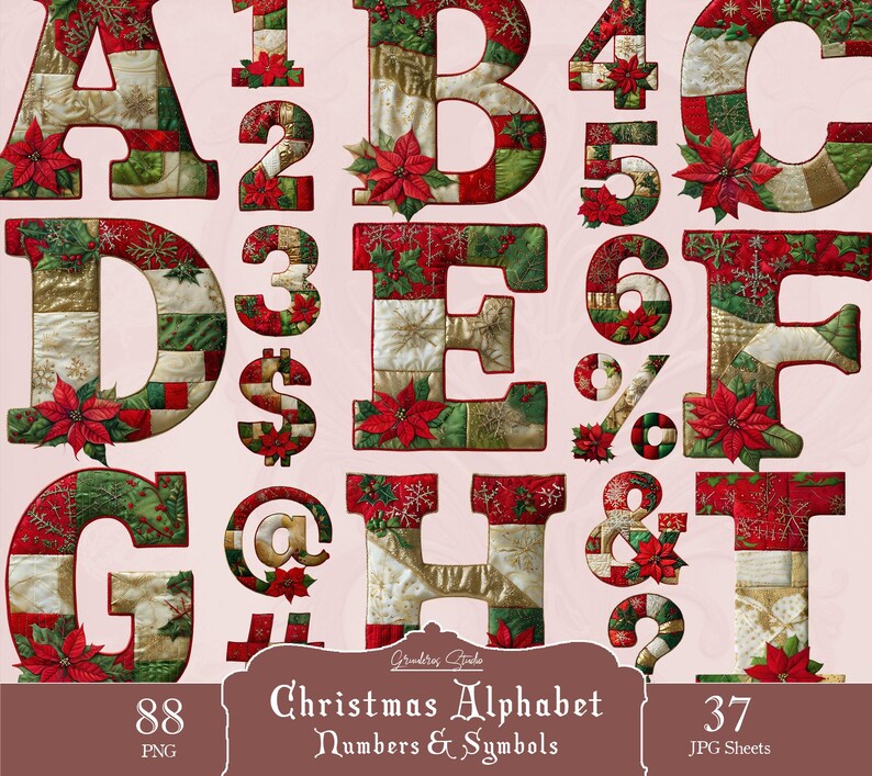 Christmas Alphabet Clipart, Festive Holiday Letters, Numbers & Symbols ...