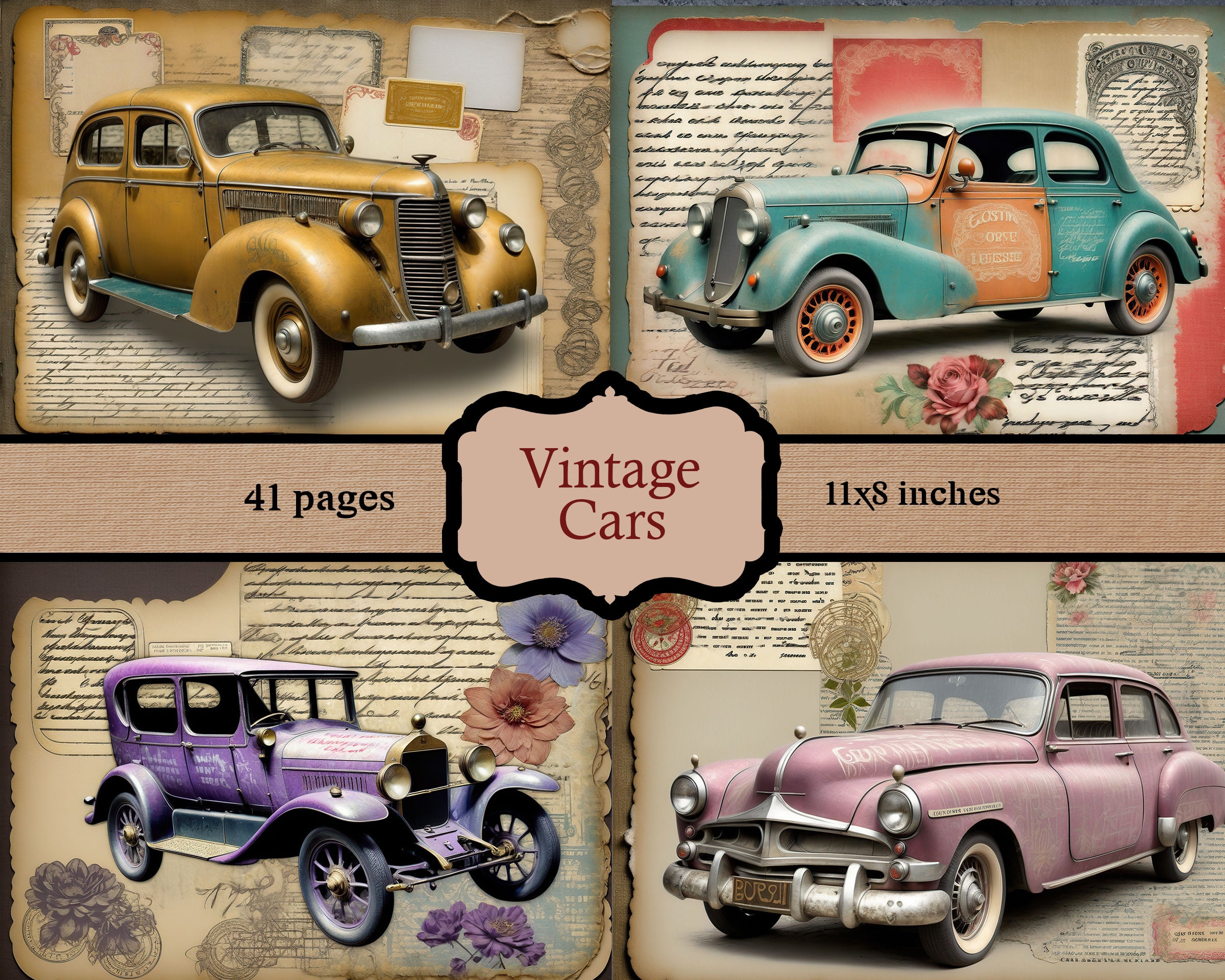 Vintage Cars Junk Journal Kit, Junk Journal Supplies, Journal ...