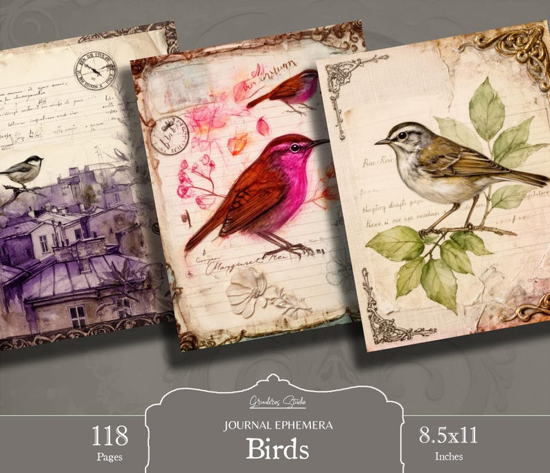 Bird Garden Junk Journal Pages, Spring Bird Ephemera, Printable ...