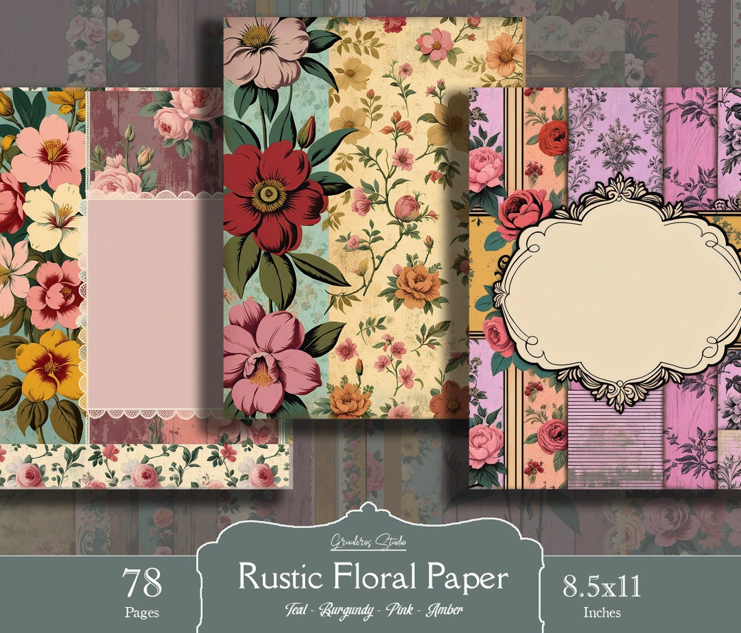 Rustic Floral, Junk Journal Printable Paper, Shabby Chic Patchwork ...