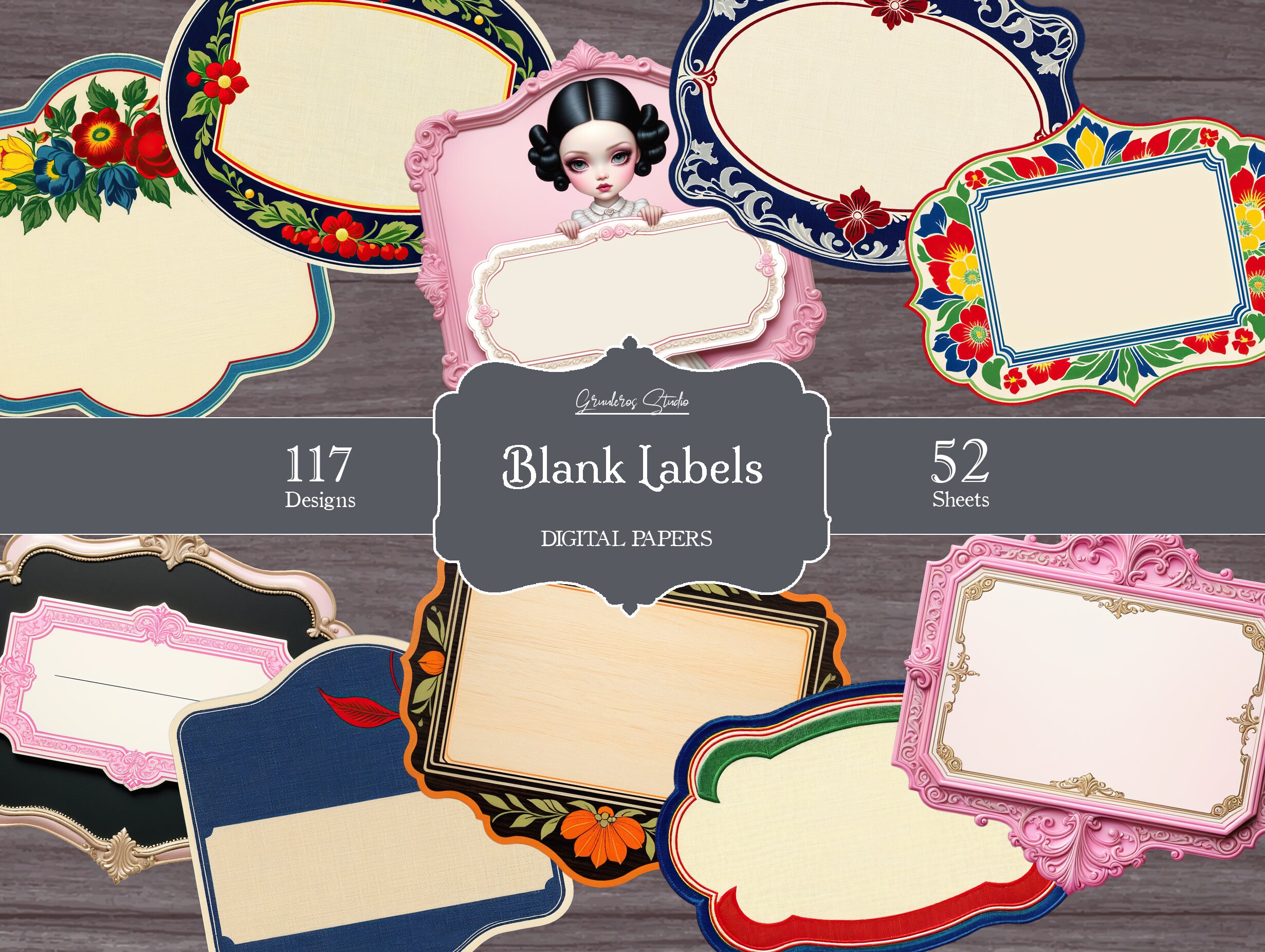 Retro Labels With Vintage Backgrounds, A4, Printable Scrapbook Ephemera ...