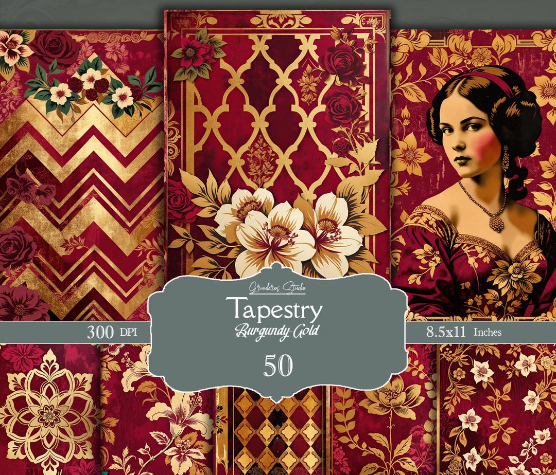 Printable Burgundy Paper, Scrapbook Pages, Embellishments, Damask ...