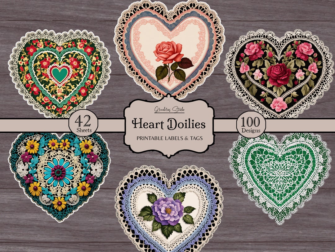 Printable Heart Doilies, 100 Designs, Vintage Lace Embellishments ...