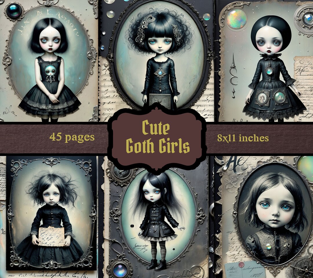 Cute Goth Girls Junk Journal Pages Gothic Printable Pages ATC Collage ...