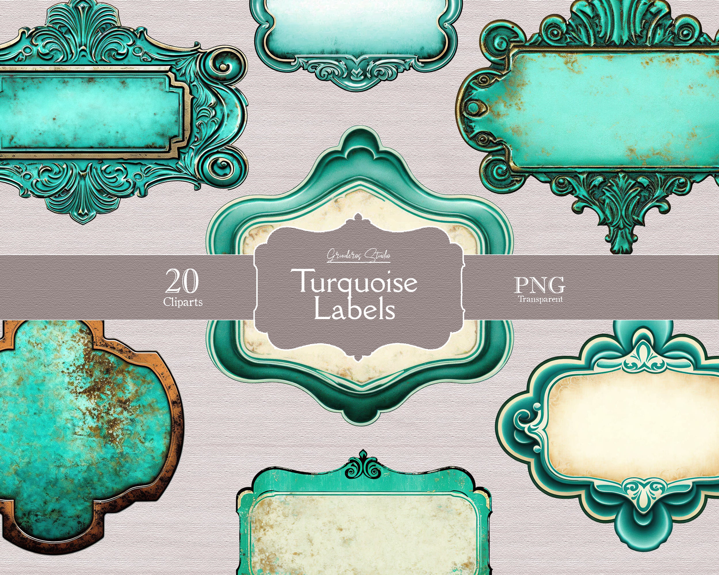 Printable Blank Labels, Cliparts, Turquoise Labels Old Frame Tags for ...