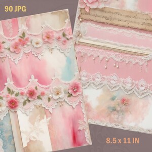 Pink Lace Journal Papers, Shabby Chic, Digital Collage Sheets, Soft ...