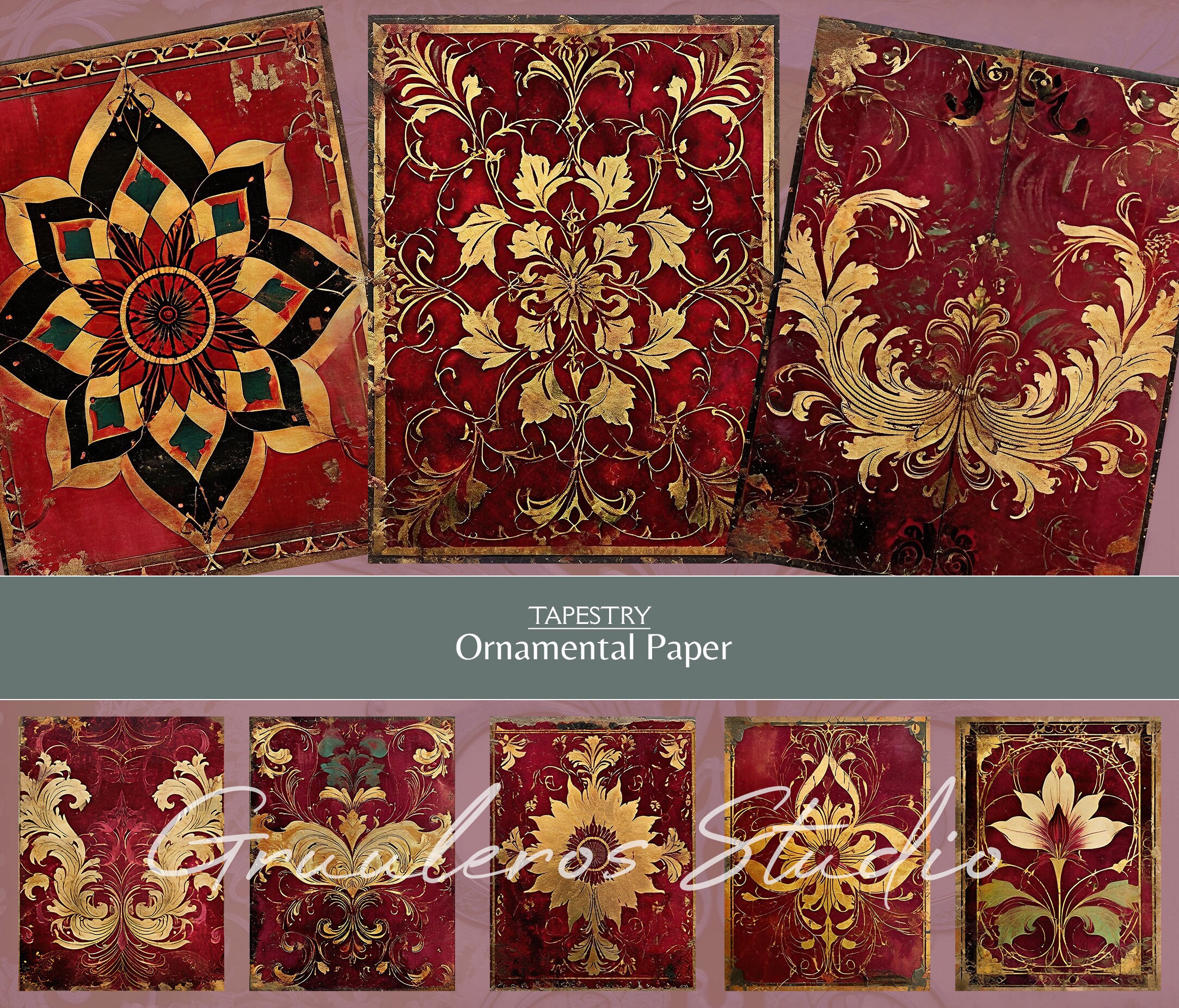 Printable Burgundy Paper, Scrapbook Pages, Embellishments, Damask ...