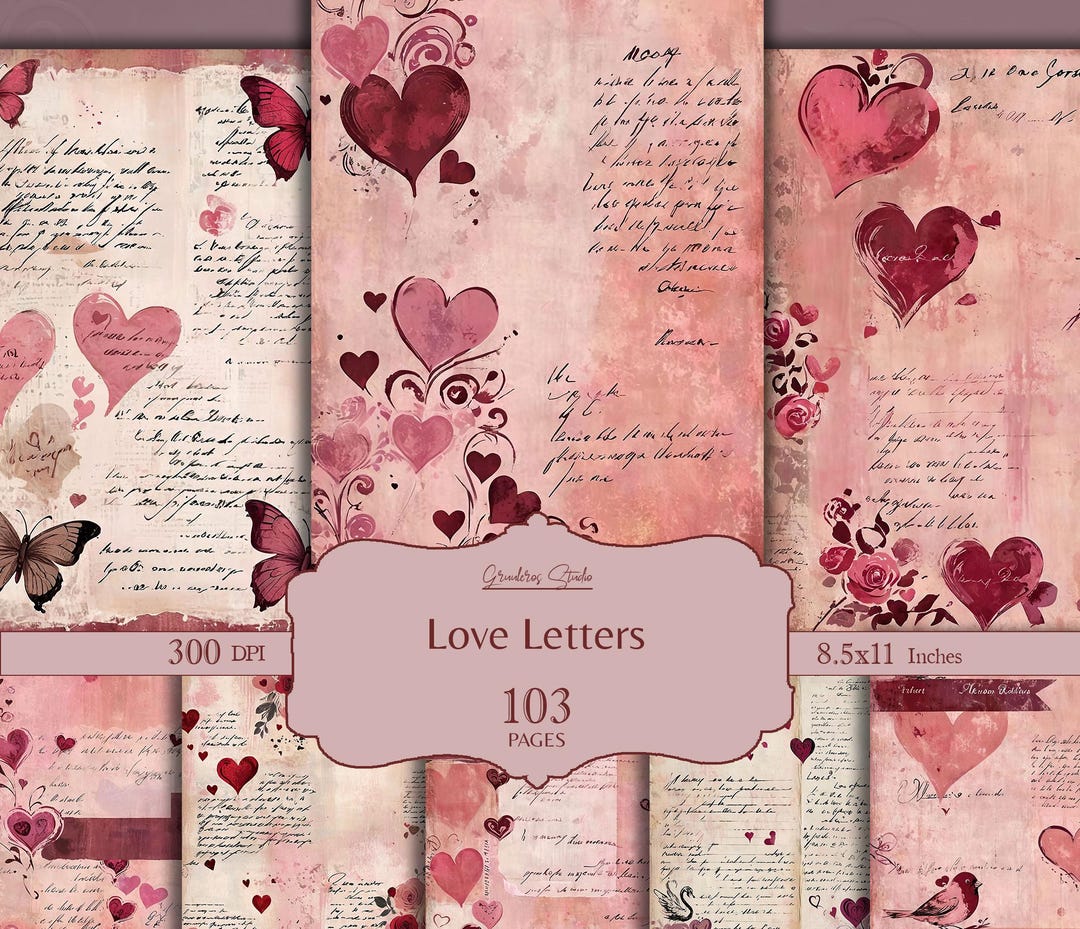 Valentine Romance Digital Paper, Love Letters, Junk Journal Pages ...