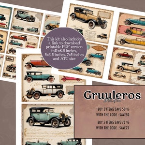Antique Cars, Collage Paper, Vintage Cars Paper, Junk Journal, Classic ...