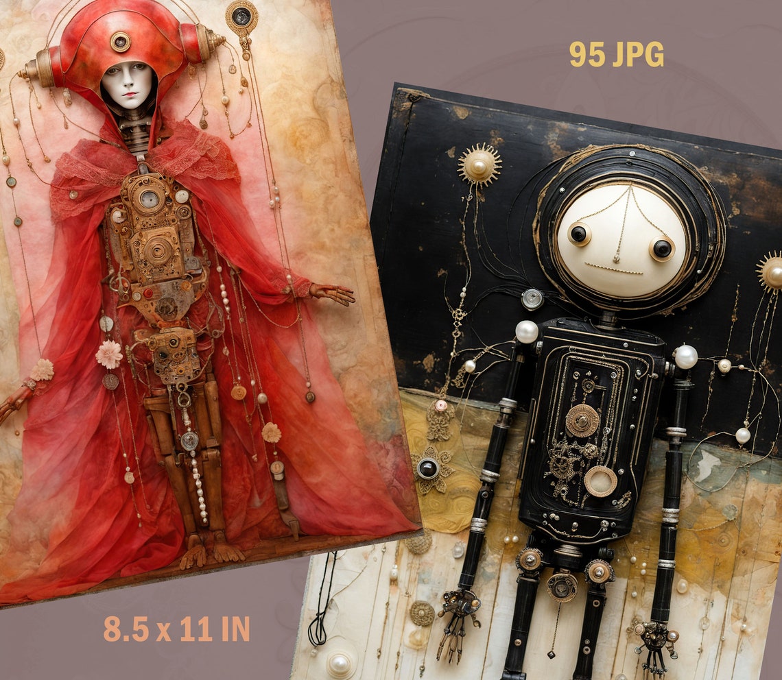 Retro Robots Junk Journal Paper, Sci-fi Journal, Steampunk, Digital ...