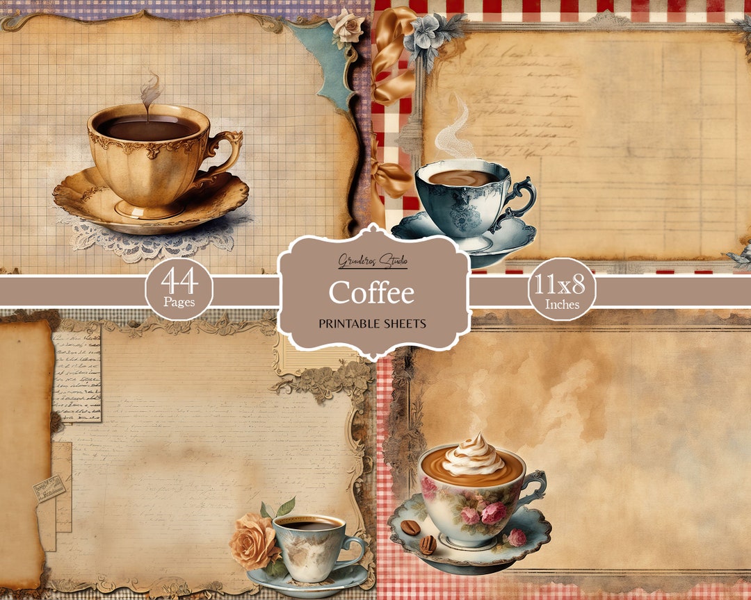 Vintage Coffee Junk Journal Pages, Chocolate Journal Card, Delicate ...