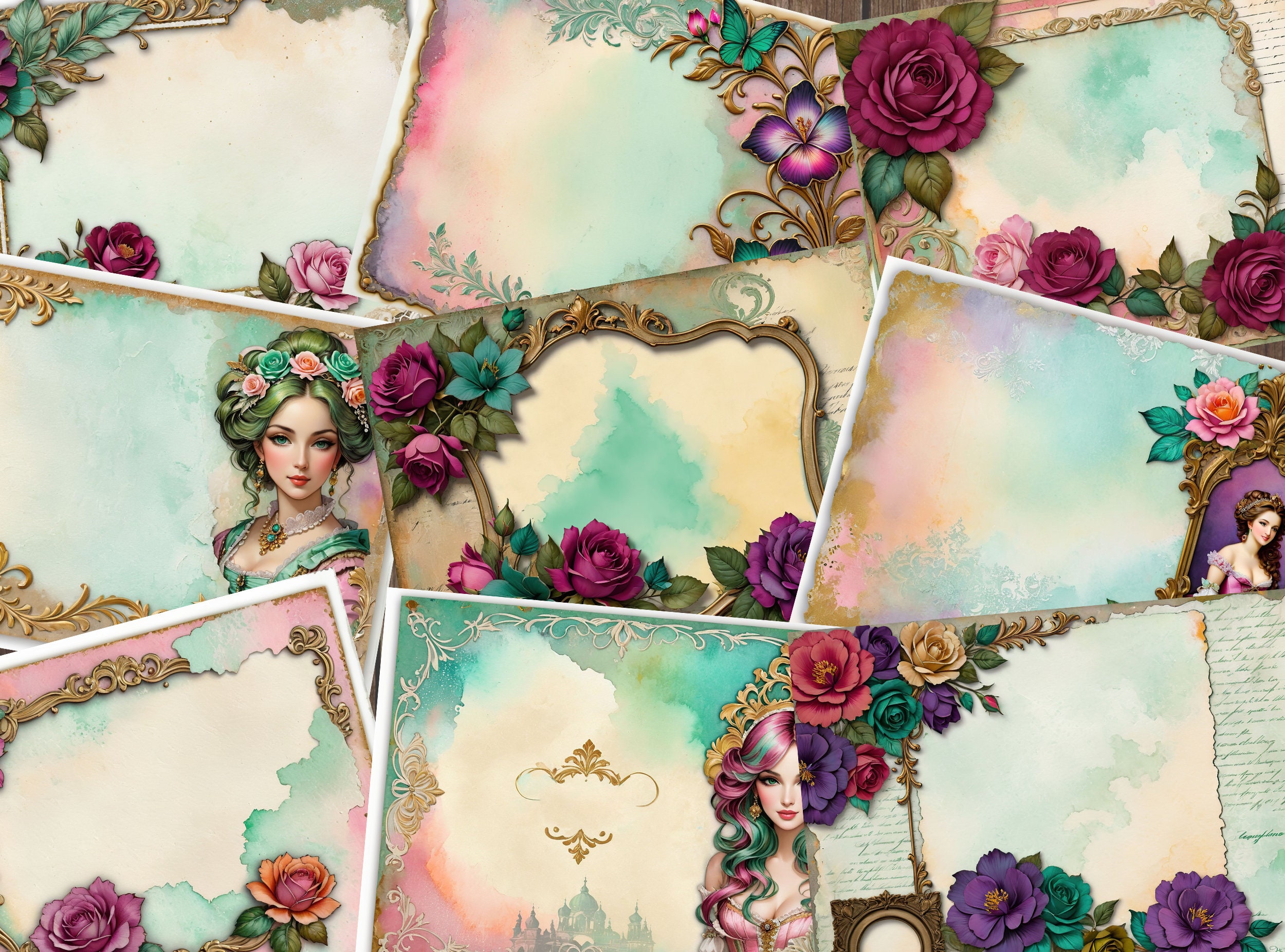 Pastel Baroque Digital Papers, Rococo Gold Frames, Luxurious, Elegant ...
