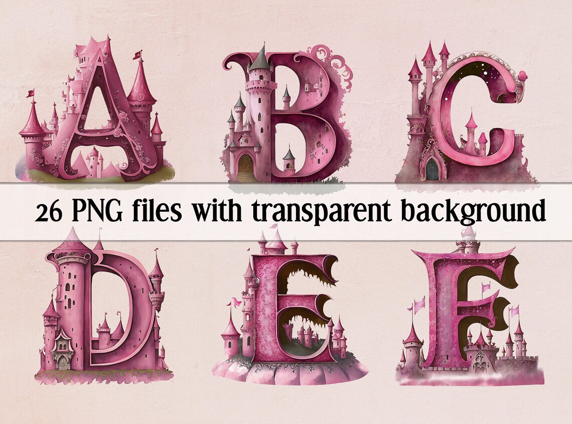 Fairy Castles Decorative Alphabet Letters, Pink Castles, Digital ...