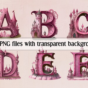 Fairy Castles Decorative Alphabet Letters, Pink Castles, Digital ...
