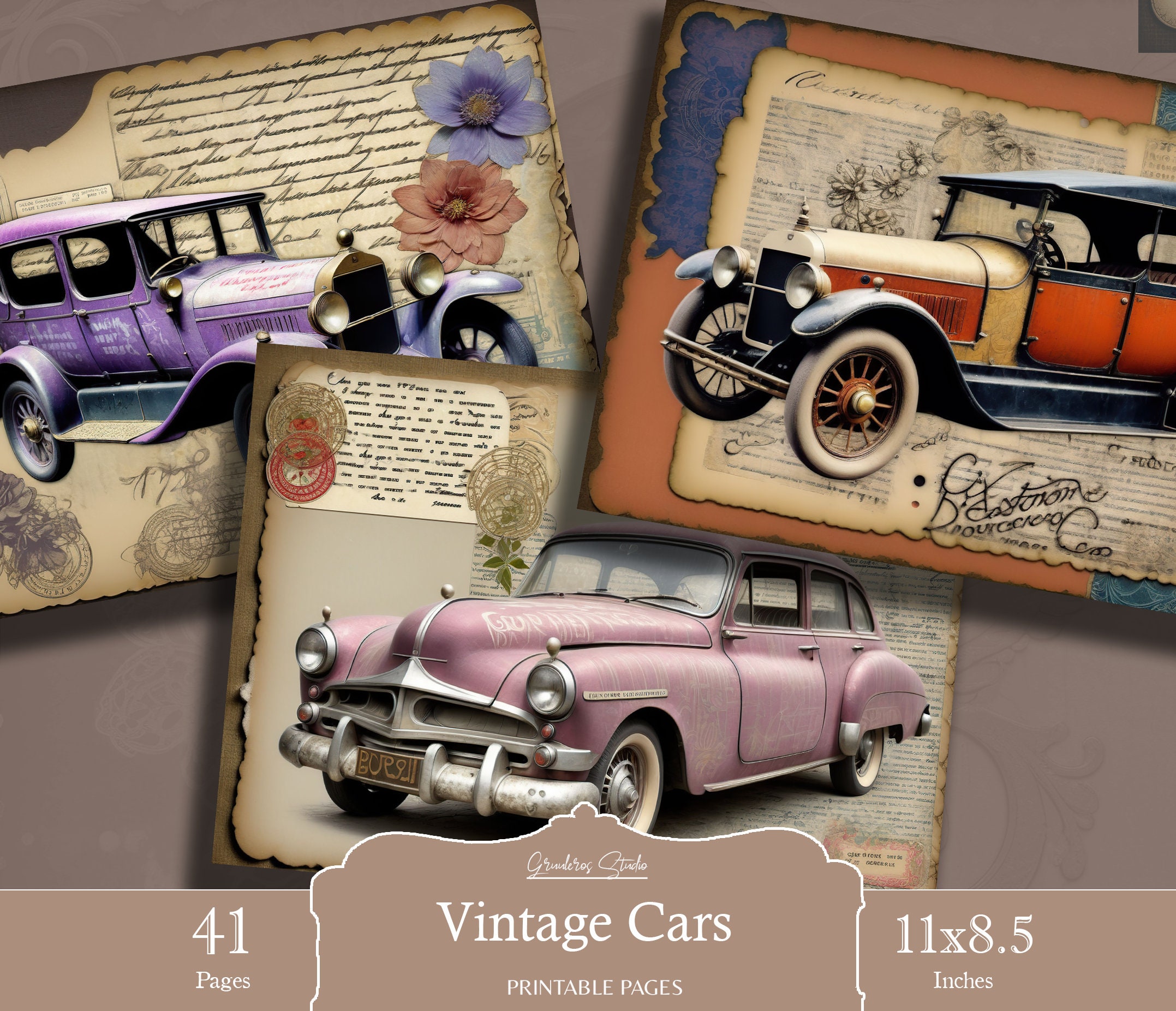 Vintage Cars Junk Journal Kit, Junk Journal Supplies, Journal ...