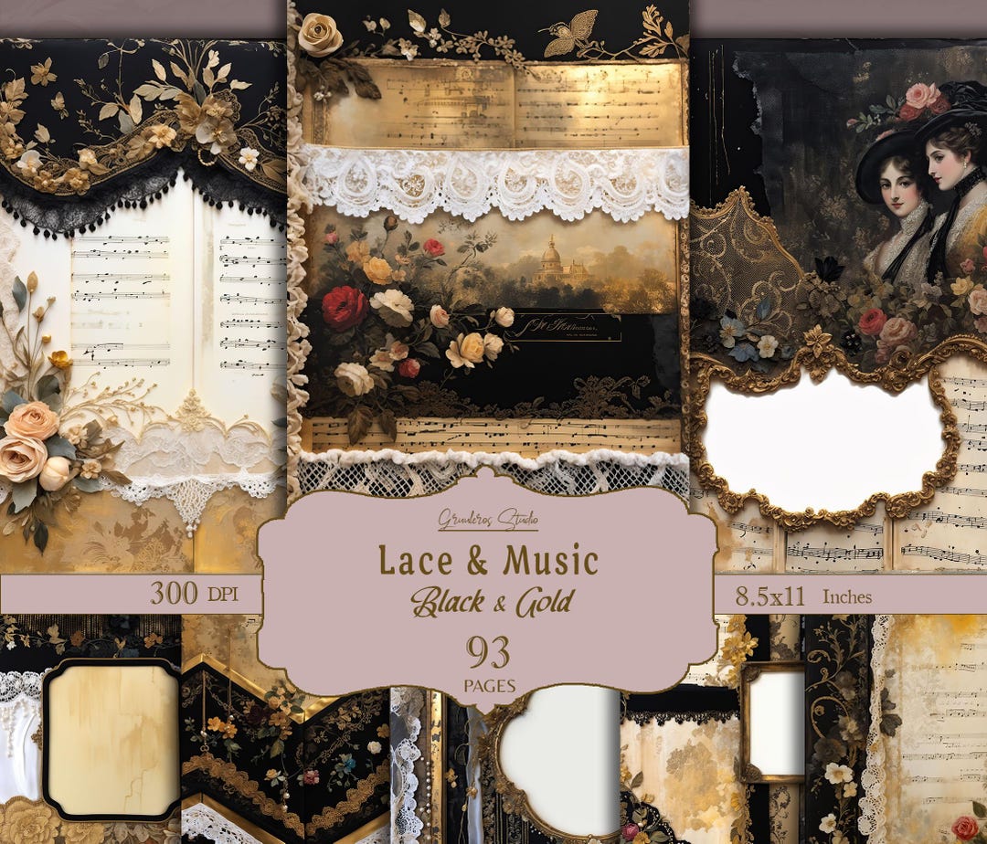 Black Gold Lace Digital Paper Kit: Victorian Scrapbook Backgrounds (PDF ...