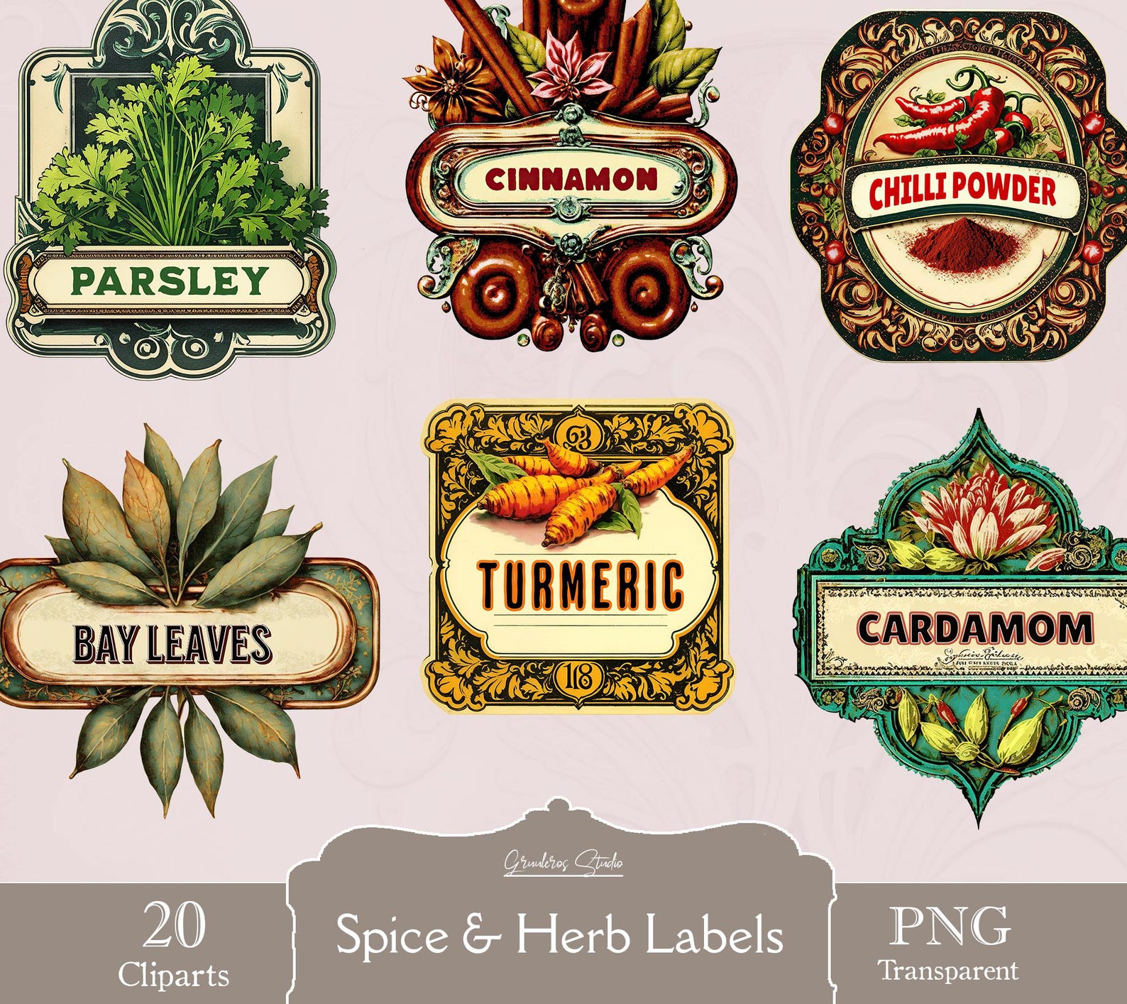 Printable Spice Labels, Herb Labels, Seasoning Labels, Vintage Tags for ...