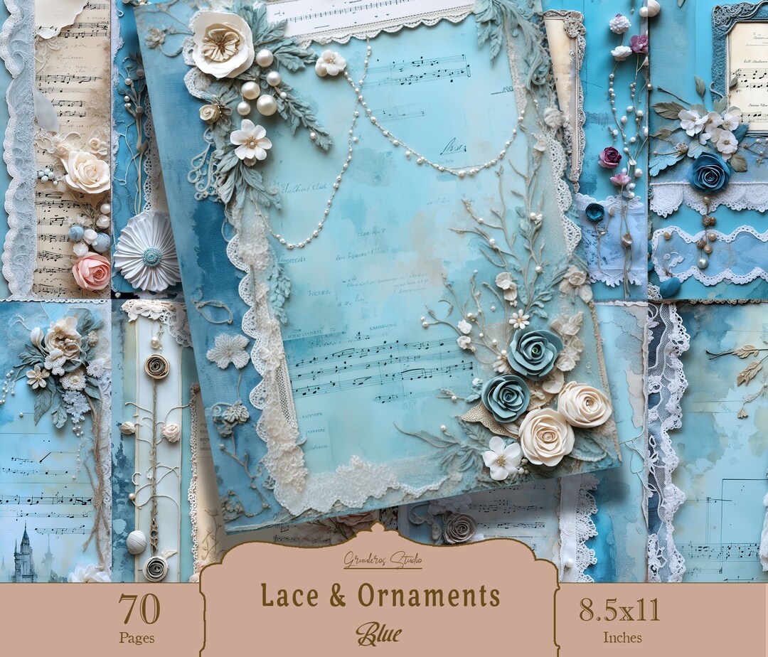 Blue Lace journal pages, digital paper for Scrapbook and Junk journal ...