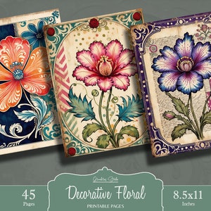 Decorative Flowers, Journal Pages, Art Nouveau Florals Digital Paper ...