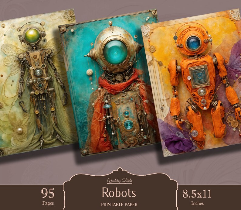 Retro Robots Junk Journal Paper, Sci-fi Journal, Steampunk, Digital ...