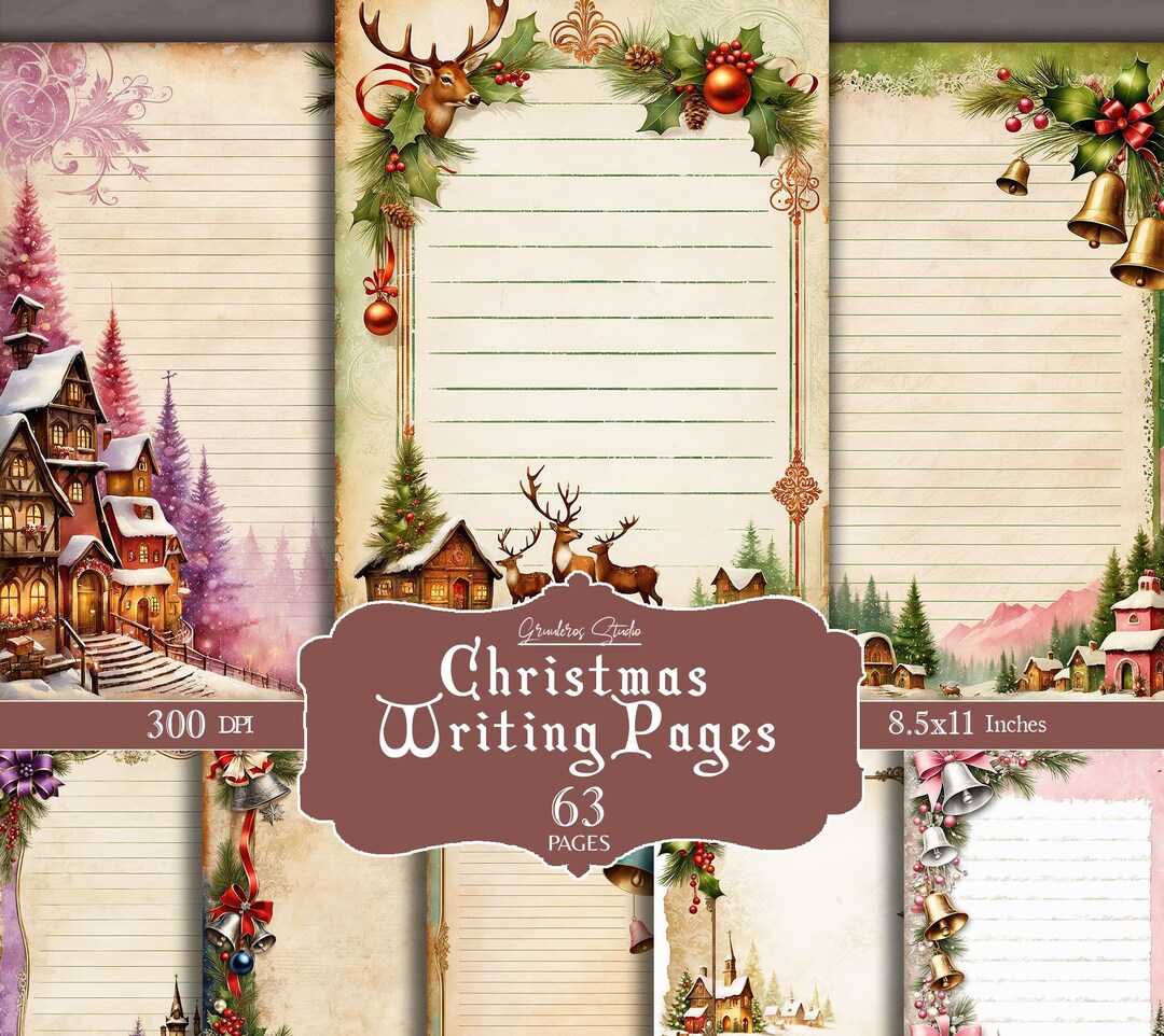 Printable Christmas Lined Papers for Junk Journal, Christmas Writing ...
