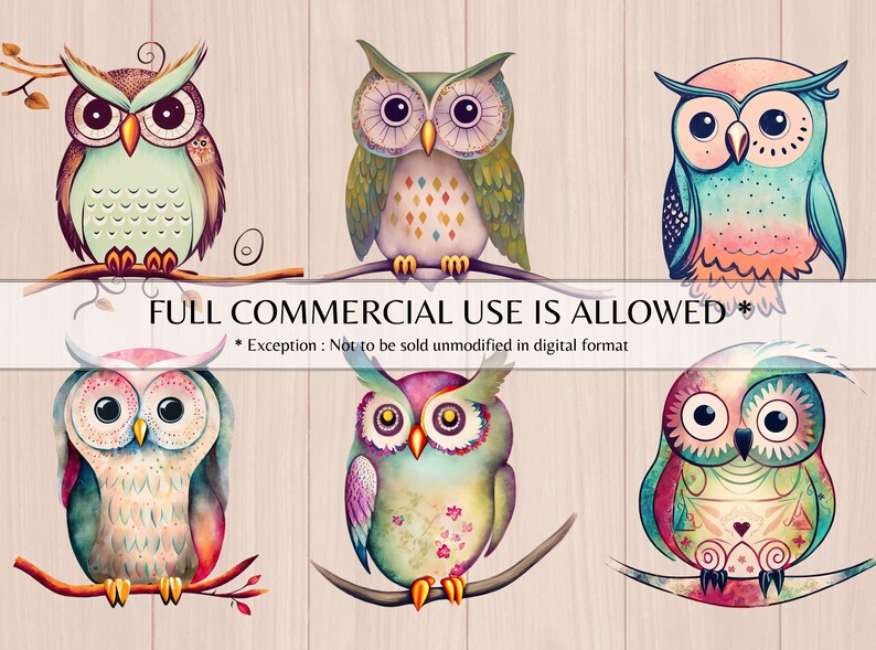 15 Owls Clipart, Whimsical Owls Print, Digital Download, Printable Owls ...
