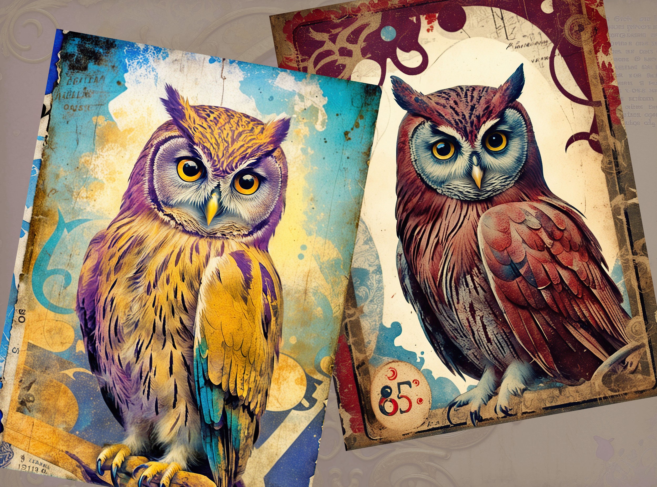Vintage Owl Junk Journal Kit, Grunge Owl Journal Pages, Owl Junk ...