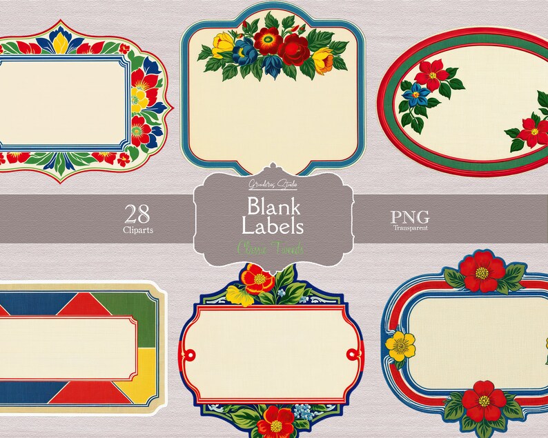 Vintage Blank Labels, Vintage Floral Labels, PNG & A4 Files, Old Labels ...