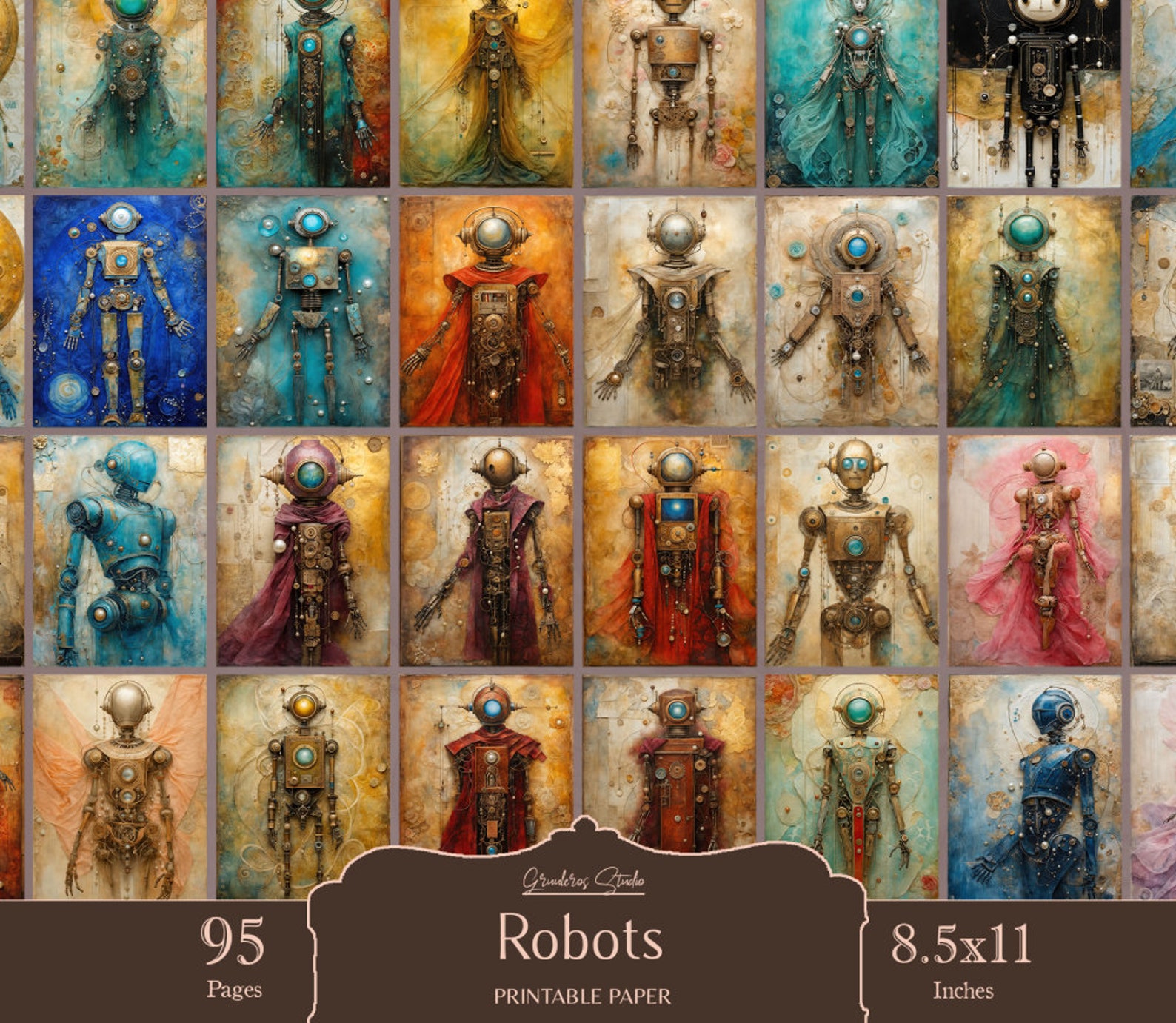 Retro Robots Junk Journal Paper, Sci-fi Journal, Steampunk, Digital ...