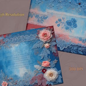 Blue Lace Floral Digital Paper: Shabby Chic Scrapbook Pages (digital ...