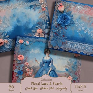 Vintage Blue Lace Digital Paper, Floral Shabby Chic Background, Antique ...