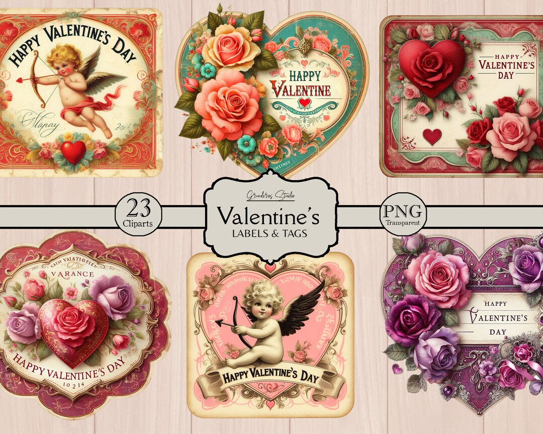 Valentines Day Vintage Labels, Png Transparent, Printable Sticker ...