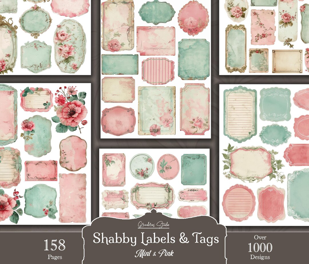 Shabby Chic Junk Journal Labels Kit, Embellishments, Vintage Ephemera ...