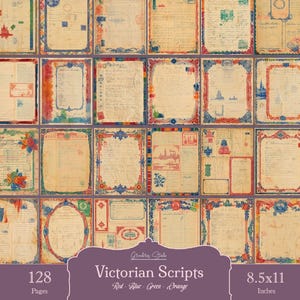 Victorian Script Digital Papers, Vintage Handwritten Style Ephemera ...