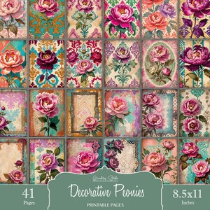 Vintage Peony Printable, Peony Paper, Grunge Floral, Journal Kit ...