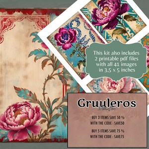 Vintage Peony Printable, Peony Paper, Grunge Floral, Journal Kit ...