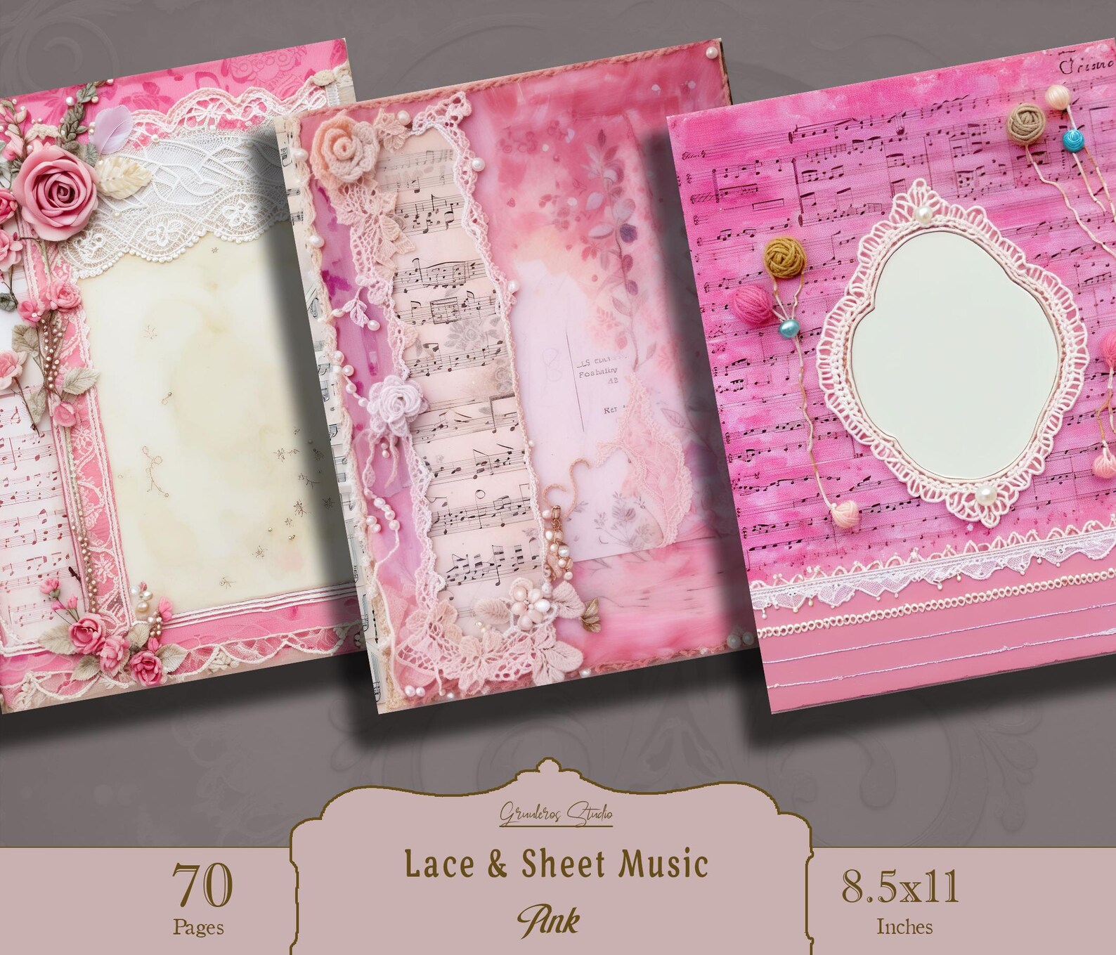 Pink Junk Journal Kit Mixed Media, Lace, Digital Papers, Pink Printable ...