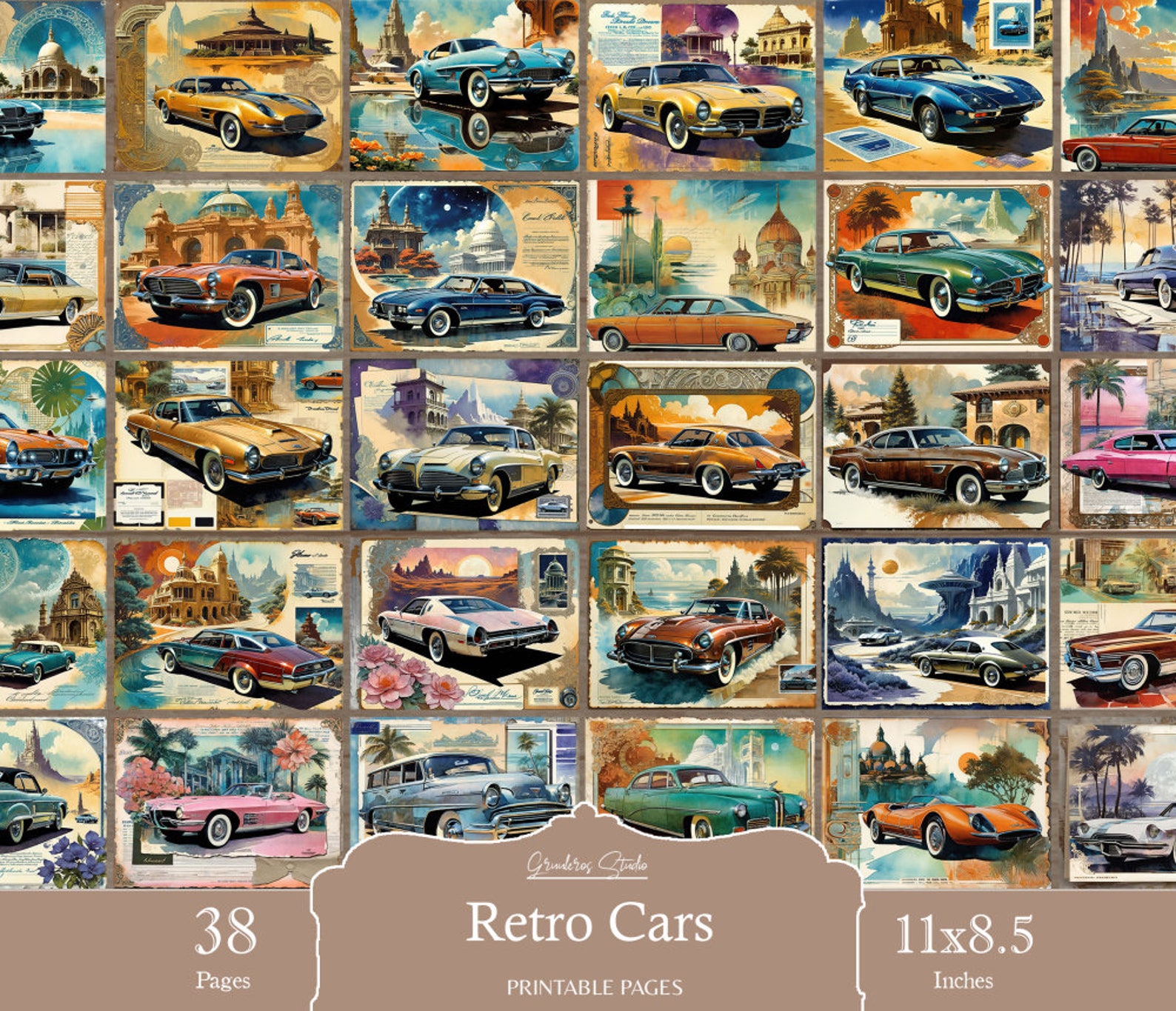 Classic Cars Journal Kit, Retro Cars, Vintage Cars Junk Journal ...