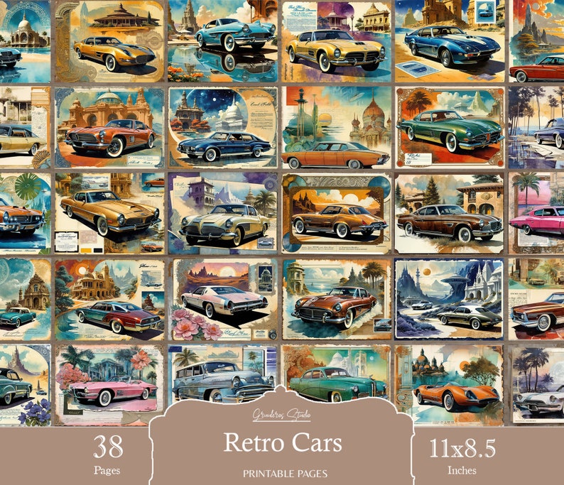 Classic Cars Journal Kit, Retro Cars, Vintage Cars Junk Journal ...