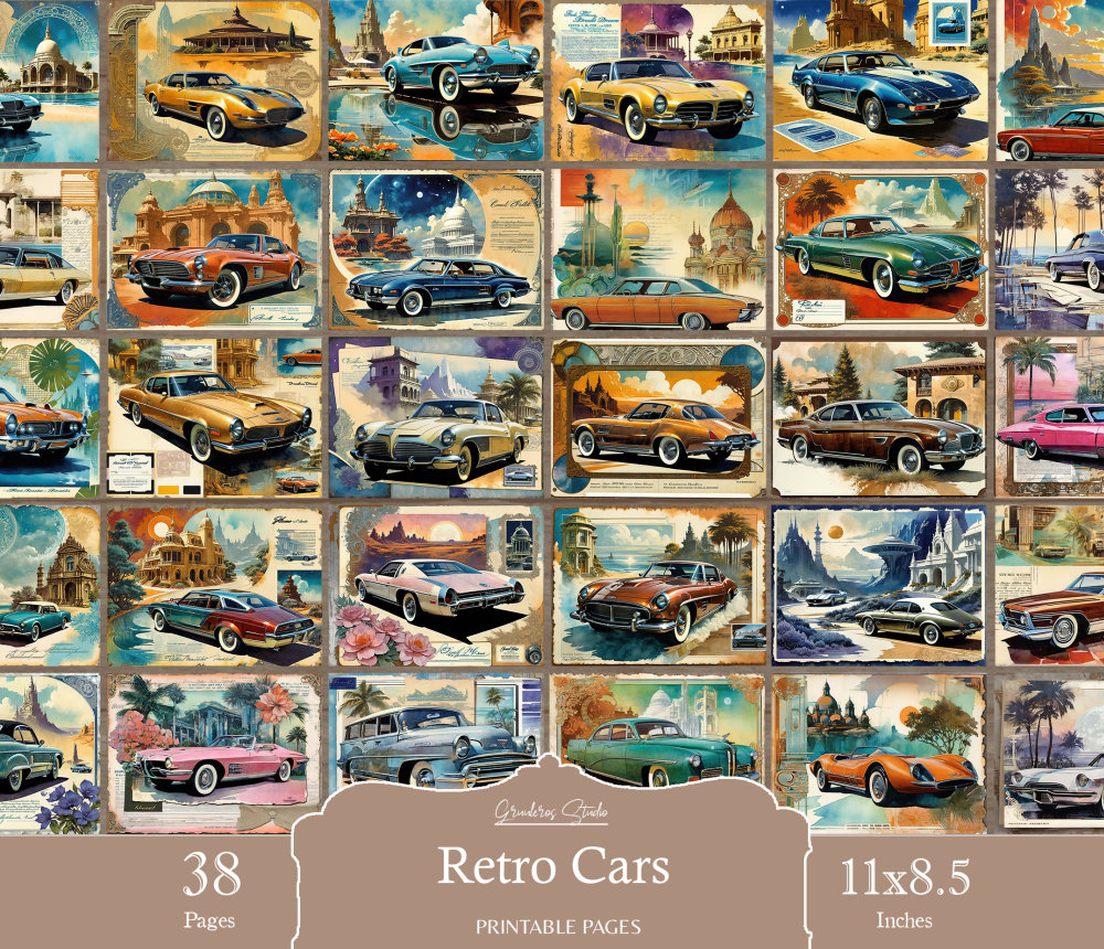 Classic Cars Journal Kit, Retro Cars, Vintage Cars Junk Journal ...