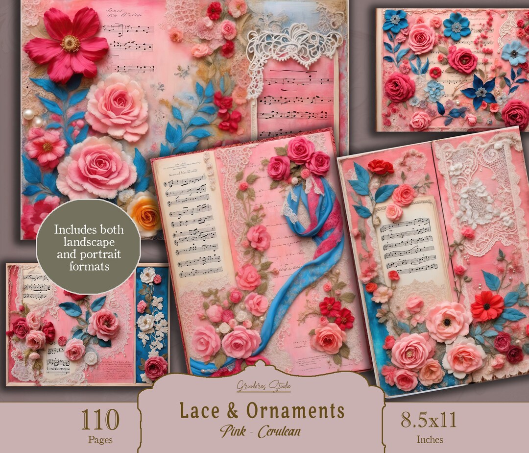 Pink Lace Journal Papers, Printable Lace Shabby Chic, Paper Crafting ...