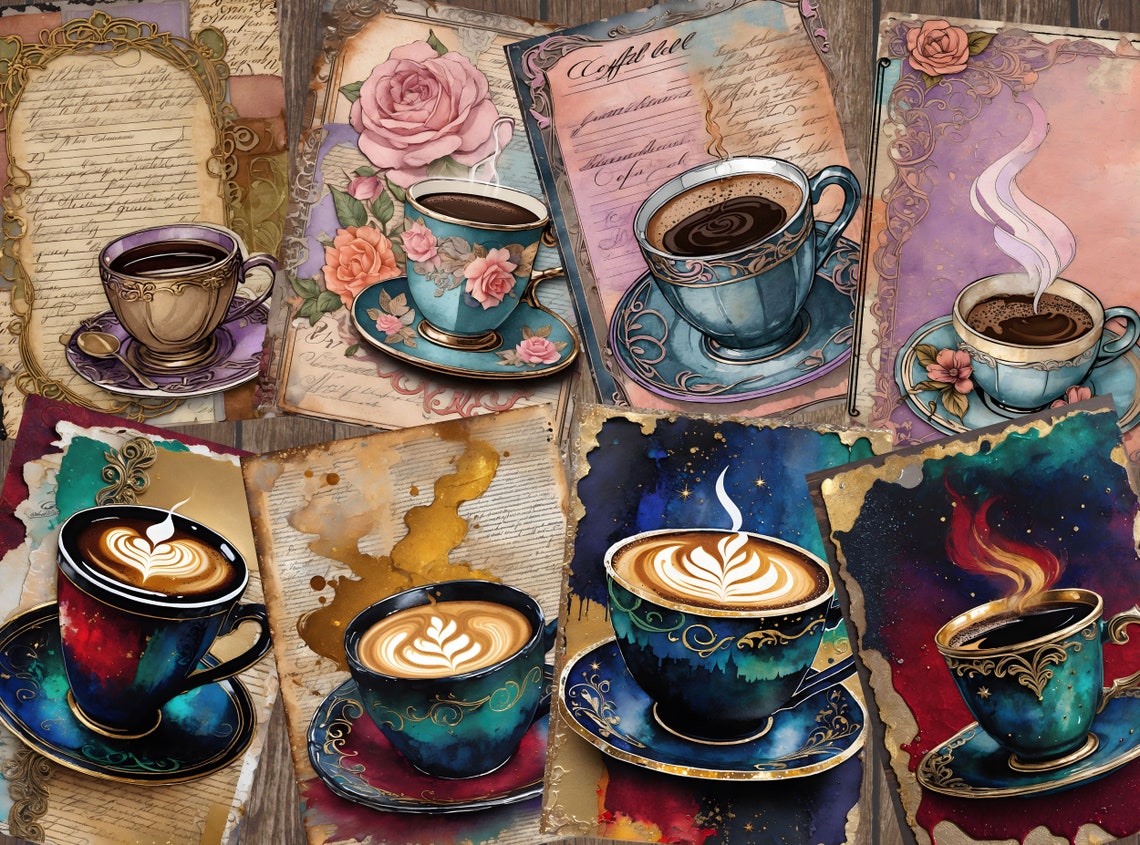 Coffee Collage Sheet, Digital Downloads, Cozy Printable Page, Journal ...