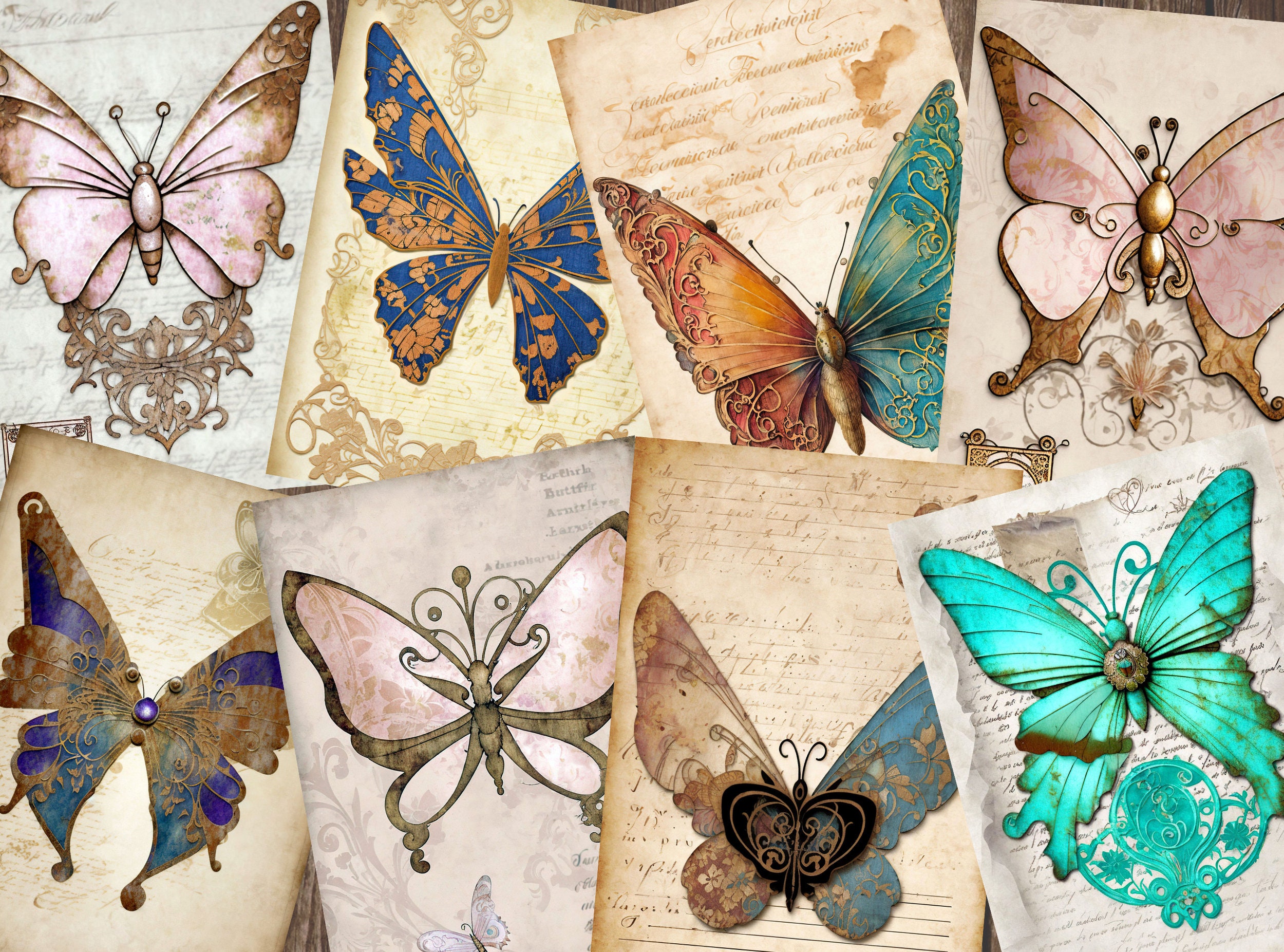 Victorian Butterfly Junk Journal Kit, Vintage Journal Papers, Royal ...