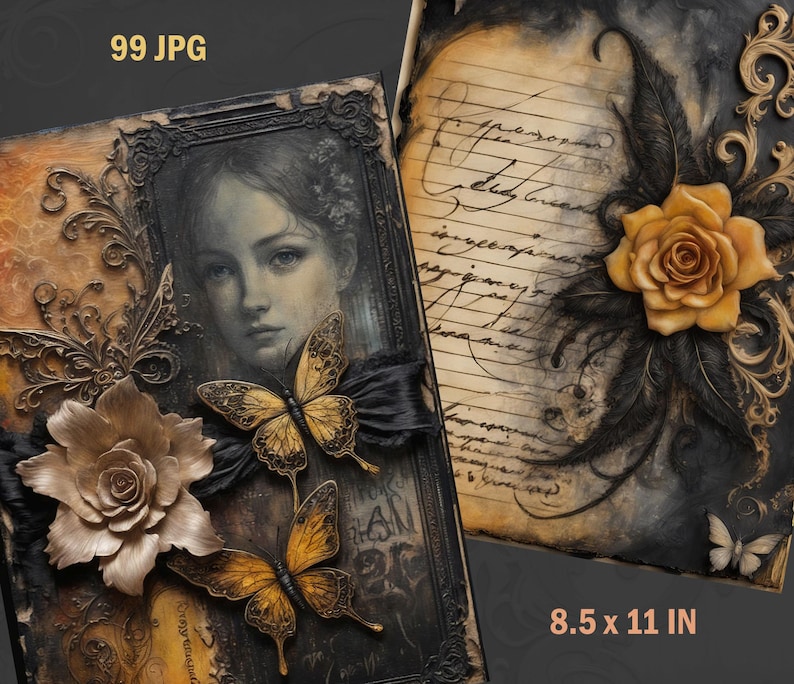 Amber Gothic Junk Journal Pages, Digital Scrapbook Paper Kit, Victorian ...